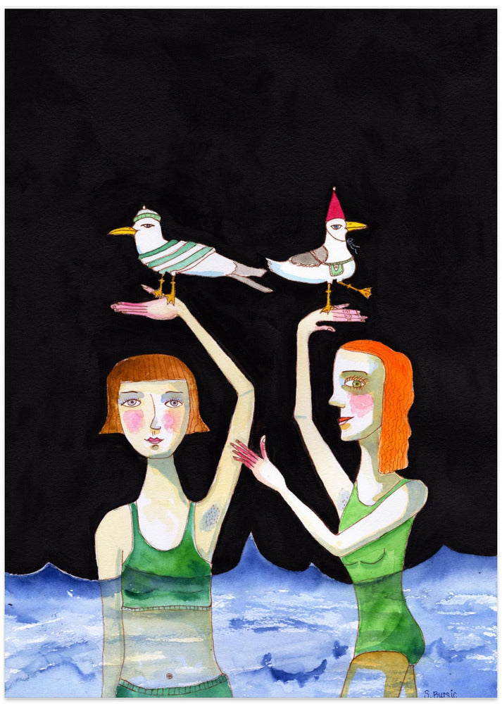 Best Friends Swimming with birds – IndiArtGallery